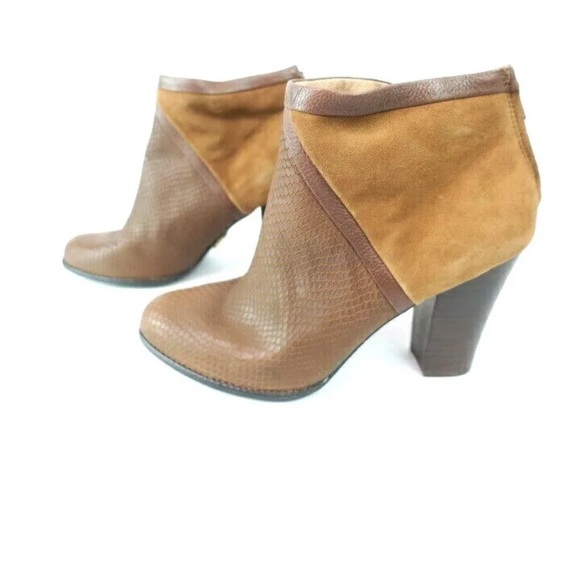 Fossil | Shoes | Fossil Leather 7 Ankle Boots Shoes Suede Stacked Heel ...